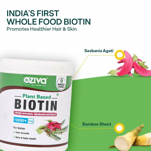 OZIVA PLANT BASED Biotin 10000+ mcg (with Sesbania Agati Bamboo Shoot ...