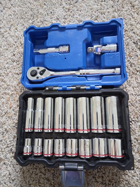 KOBALT 19 PIECE Sae (Std) Socket Mechanics Tool Set W/ Hard Case Nib 3/ ...