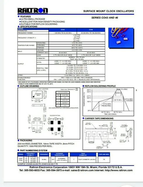 RALTRON, 20 MHZ Uhr Oszillator, ±50 ppm CMOS, TTL, 4-polig SMD CO4305-20.000-EXT EUR 23,62 ...