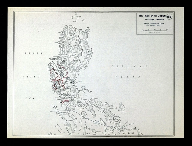 WEST POINT WWII Map Japan War Luzon Philippines Clark Field Lingayen ...
