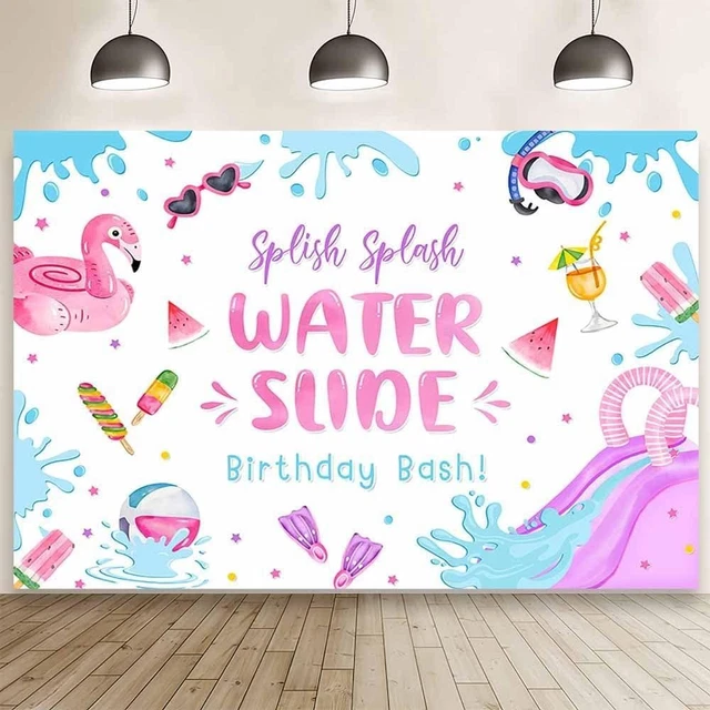 7X5FT WATER SLIDE Birthday Bash Backdrop for Girls Splish Splash Pool ...