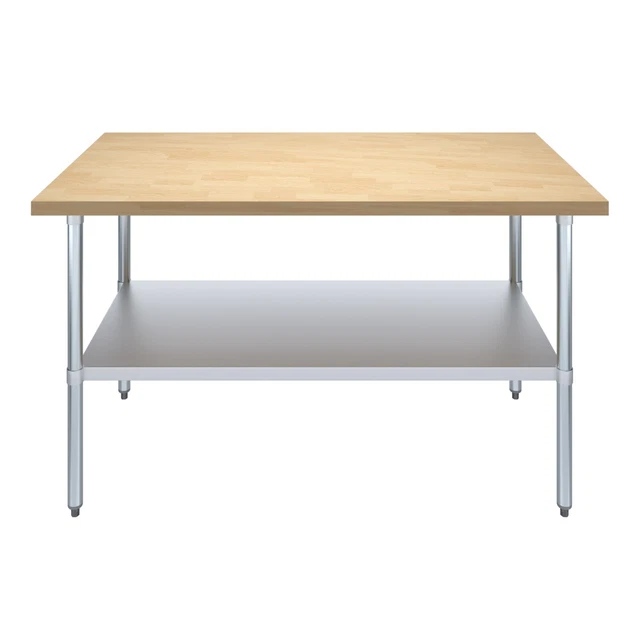 HEAVY DUTY MAPLE Wood Top Work Table with Adjustable Undershelf $313.02 ...