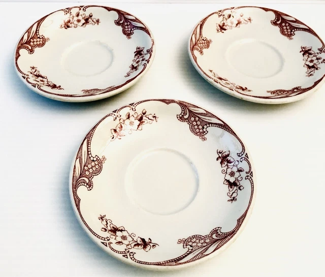 VINTAGE SHENANGO CHINA Inca Ware Rimrol SHO25 Maroon Flower Saucer Set ...