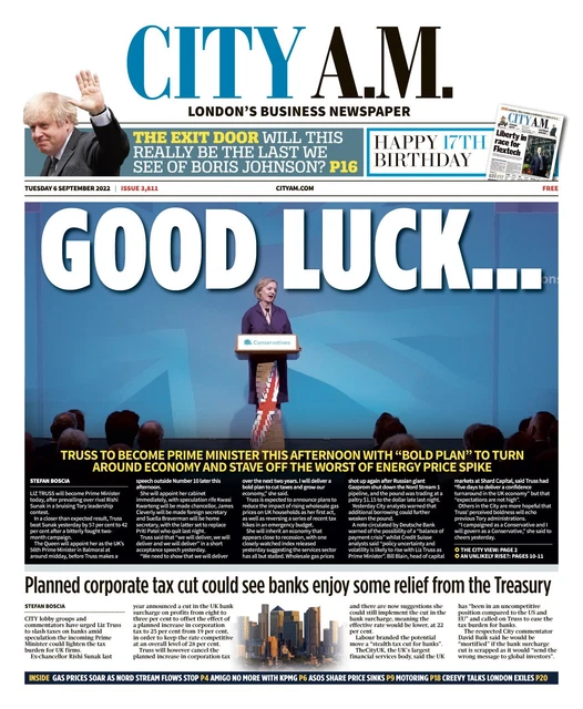 CITY AM NEWSPAPER - LIZ TRUSS UK PRIME MINISTER & BORIS GONE - 6 ...