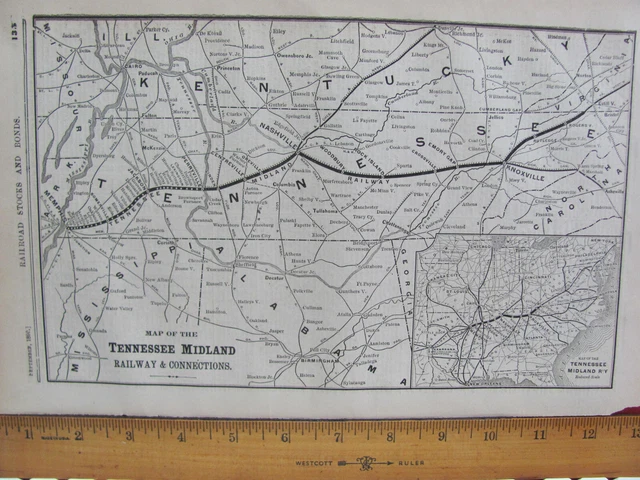 1890 SEPT TENNESSEE Midland Railroad Original System Map Stations £46. ...