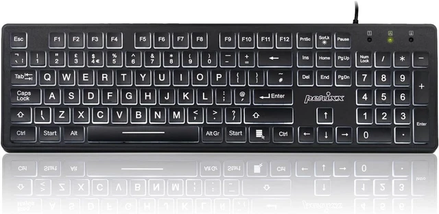 PERIXX PERIBOARD-317 WIRED LED Backlit Keyboard, Big Letter Print White ...