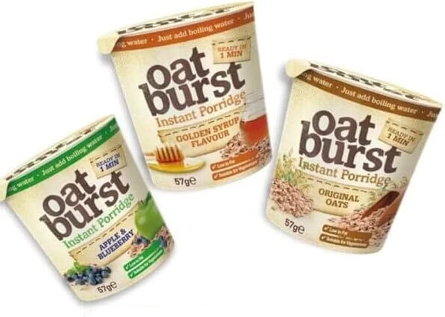 8X FULL CASE OATBURST ORIGINAL/GOLDEN SYRUP/APPLE Instant Porridge pots ...