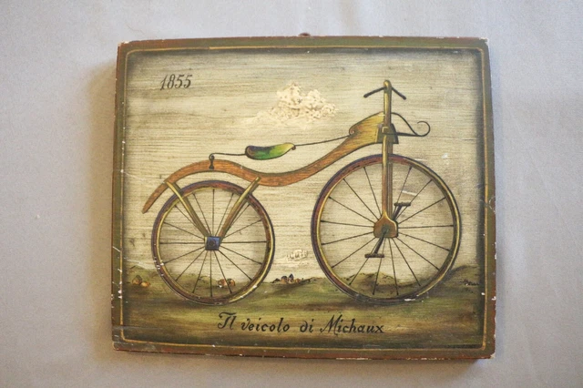 FRANCESCO CONZ HUILE Sur Bois, représentant un vélocipède style Michaux ...