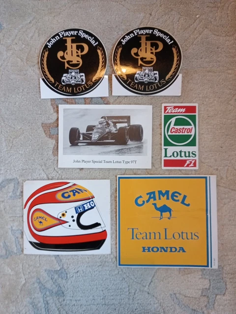 ASSORTMENT TEAM LOTUS Decals And Postcard Period Items JPS Senna Camel ...