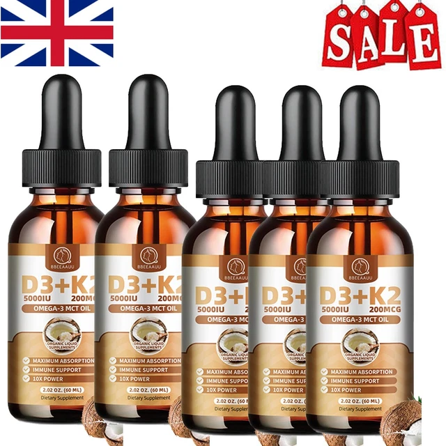 1-5X VITAMIN D3 5000iu + K2 MK-7 Maximum Strength,Immunity Drops 2FL.OZ ...