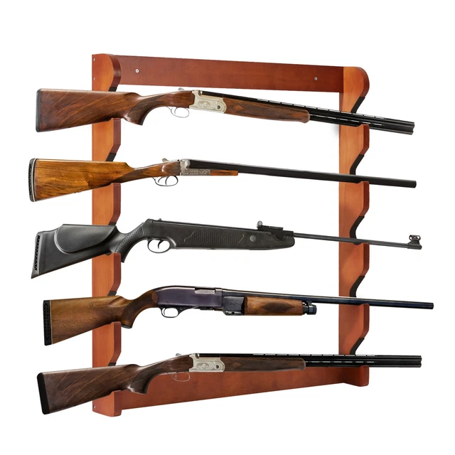 GUN RACK 5-SLOT Wood Gun Rack Wall Mount Gun Display Rack holds 5 ...