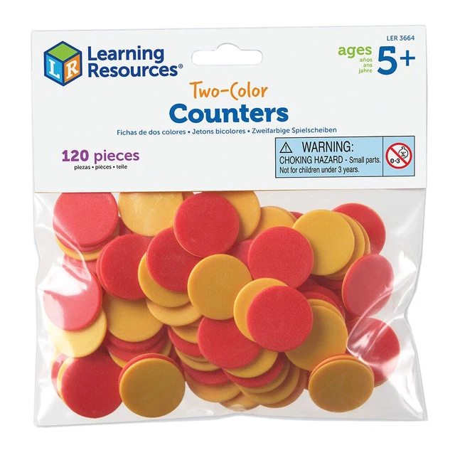 LEARNING RESOURCES COUNTERS Two Colour Double Sided Round 120 Pack Red ...