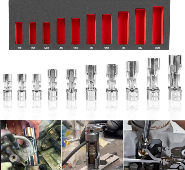 12030 FLARE NUT Socket Set 3/8" Drive Fuel Line Socket Wrench 10mm-19mm ...