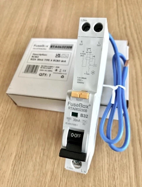 FUSEBOX 32A RCBO Type A Single Pole B Curve 30mA 6kA CircuitBreaker ...