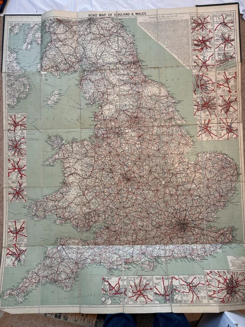 GEOGRAPHIA TWO SHEET Road Map Of England & Wales Huge Linen Back ...