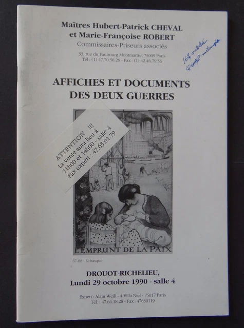 CATALOGUE DE VENTE Affiches des 2 guerres DROUOT 1990 poster WW1 WW2 ...