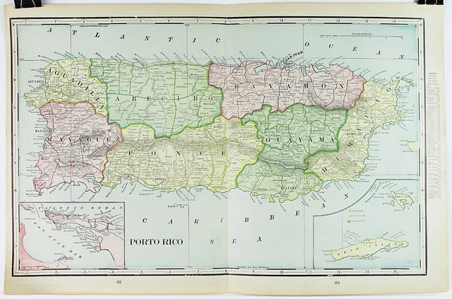 1890S MAP OF Porto Rico Full Color Lithography 14.5 x 22.25 £46.20 ...