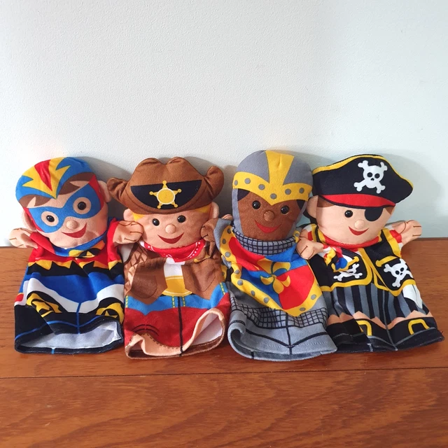 4X MELISSA & Doug Hand Puppets Plush Toy Pirate Cowboy Knight Superhero ...
