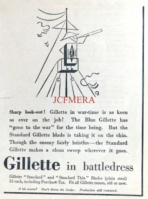 WW2 GILLETTE RAZOR Blades 'In Battledress' ADVERT #3, Small 1944 Print ...