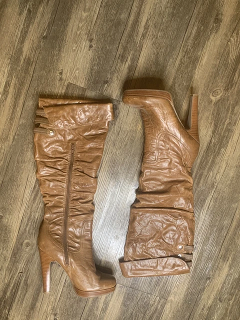 JESSICA SIMPSON YANA Leather Camel Brown Boots - Size 7.5 £73.14 ...