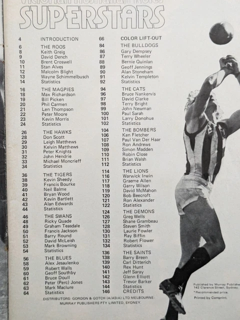 RARE 1978 VICTORIAN AUSTRALIAN RULES FOOTBALL MAGAZINE - SUPERSTARS VFL ...