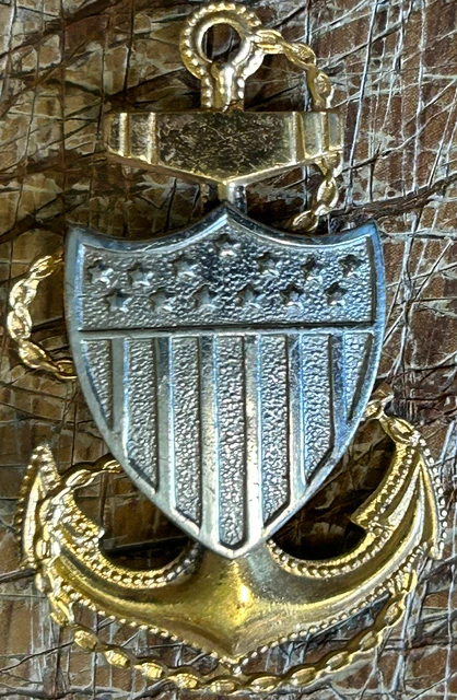 VINTAGE 1950S US Navy Shield & Anchor Gold Silver tone PIN Brooch USN ...