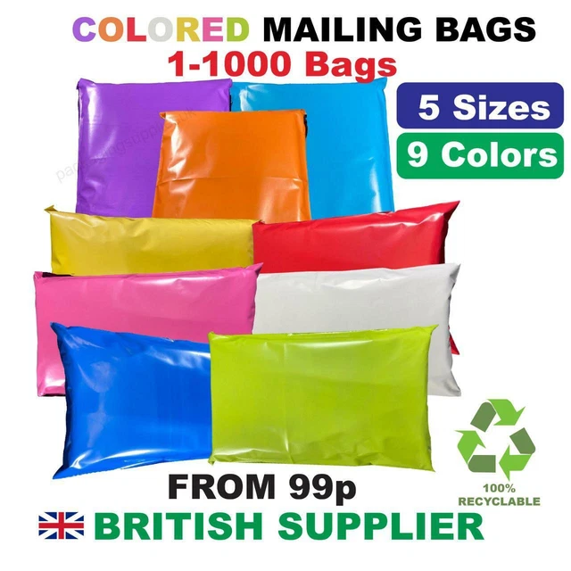 COLOURED MAILING POSTAL Bags Plastic Post Mail Postage Poly Mixed 100 ...