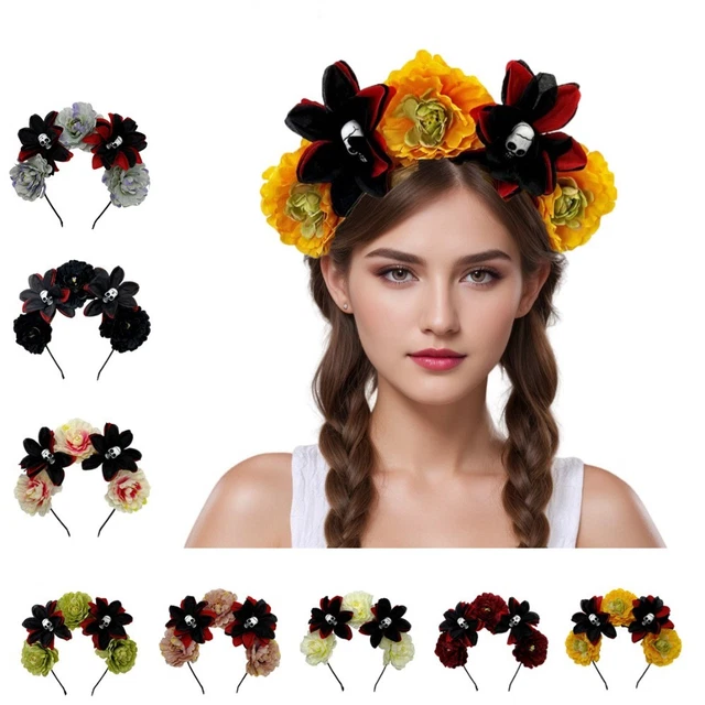 EXAGGERATED SKULL HEAD Headband Gothic Flower Hairband Haunted House £4 ...
