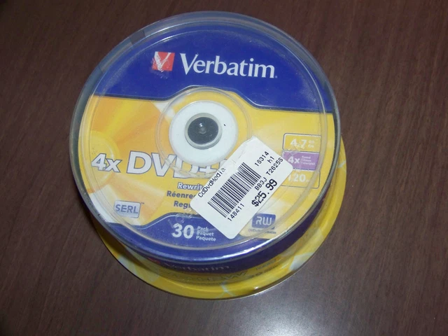 30 PACK VERBATIM Blank 4X Dvd+Rw 4.7Gb Rewritable Dvd Disc (Sealed Box ...