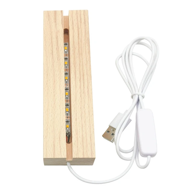 LED WOOD DISPLAY Base-3D Rectangle USB Crystal Wooden Lighted Base ...