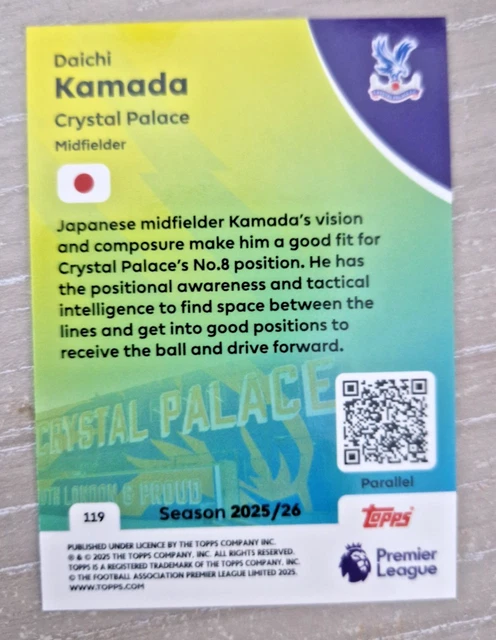 TOPPS PREMIER LEAGUE 2025/2026 Daichi Kamada /99 Crystal Palace £6.50 ...