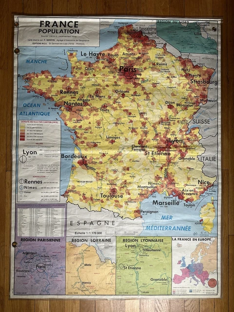 AFFICHE SCOLAIRE PLASTIFIÉE R/V - France Population / Variations de ...