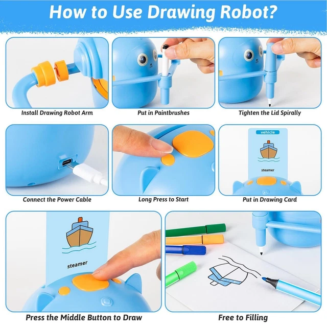 DRAWING ROBOT KIDS Toy Voice Guidance Interactive Drawing Robot Machine ...