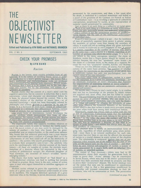 NEWSLETTER OBJECTIVISTE VOL 2 #9 Ayn Rand Racisme 9 1963 EUR 10,93 ...