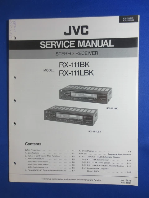 JVC RX-111BK, RX-111LBK Receiver Service Manual Factory Original The ...