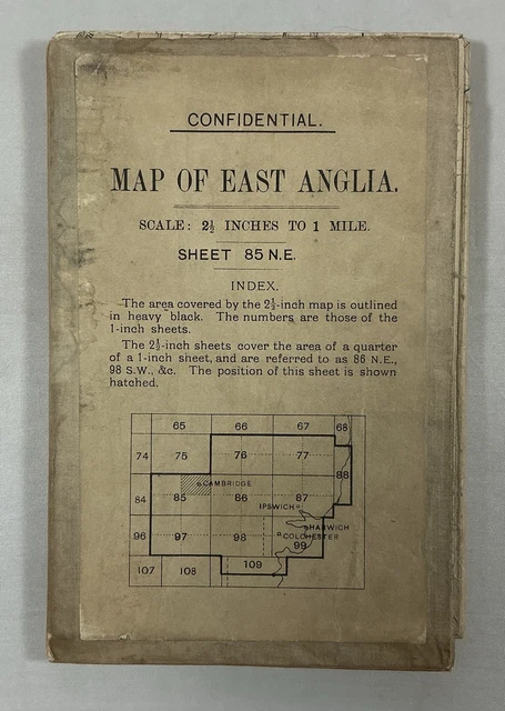 VINTAGE ORDNANCE SURVEY Map of East Anglia, sheet 85NE Cambridge GSGS ...