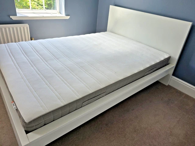 IKEA MALM WHITE Double bed with IKEA Hamarvik mattress £42.29 - PicClick UK