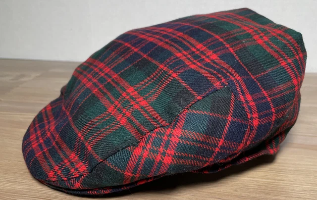 VINTAGE THE SCOTCH House Cap Large Wool Red Green Plaid Newsboy Cabbie ...