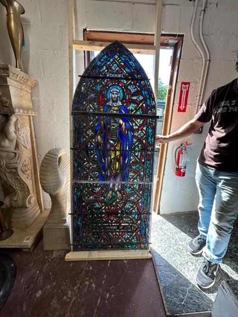 ANTIQUE FATHER EZEKIEL Stained Glass Religious Church Window - 3A ...