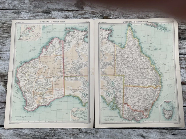MAP OF AUSTRALIA 2 sheets 1920 Times Survey Atlas (Plates 105 & 106) £ ...