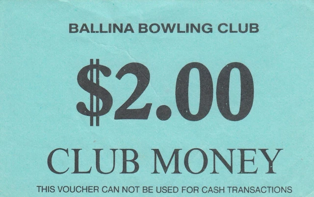 BALLINA BOWLING CLUB NSW Australia 1980's period $2 club money voucher ...