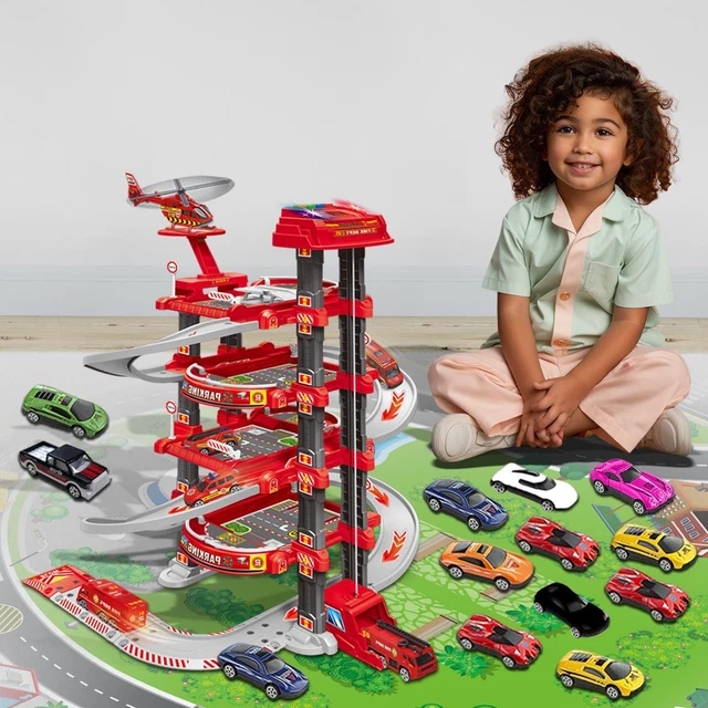 MULTI-LEVEL CAR PARK Set Race Car Elevator Realistic Traffic Signs ...