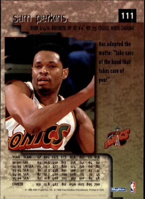 1996-97 SKYBOX PREMIUM Seattle Supersonics carte basketball #111 Sam ...