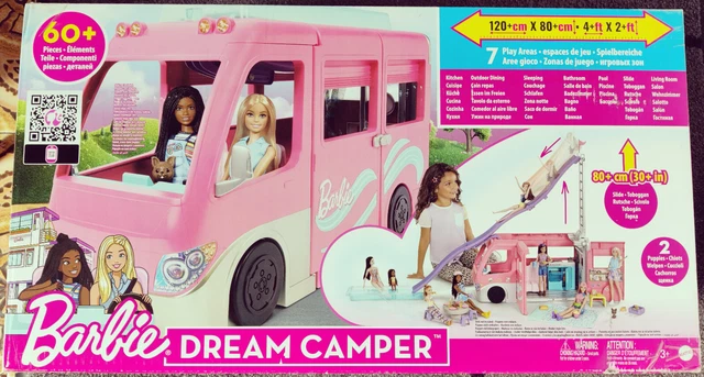 BARBIE MATTEL HCD46 Mega camping-car de rêve transformable avec 60 ...