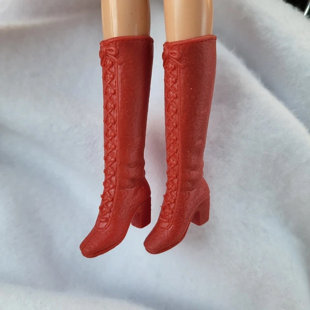 VINTAGE 1970’S BARBIE Red Lace Up Squishy Knee High Boots Korea Mod Go ...