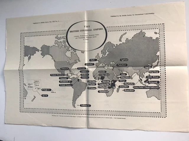 BRITISH COLONIAL EMPIRE 1947 Map Reverse Shows Allocation of Funds £25. ...