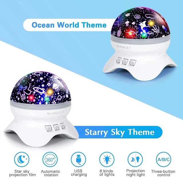 SUNNEST WHITE NIGHT Light Projector with 8 Colour Modes, 360° Rotation ...
