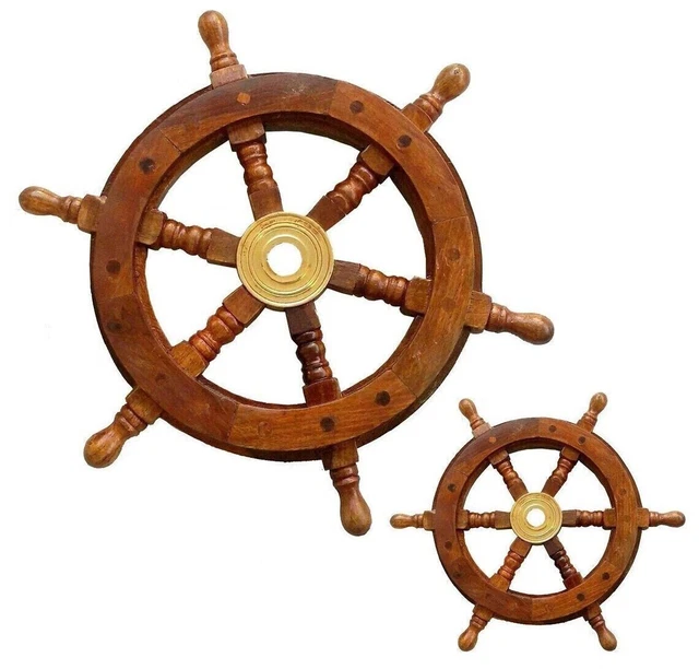 ROUE DE BATEAU nautique en bois et laiton de 12 pouces, finition en bois... EUR 40,09 - PicClick FR