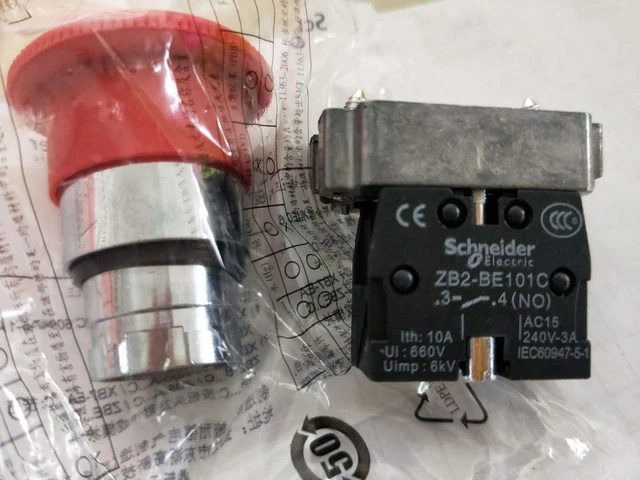 EMERGENCY STOP PUSH Button Switch N/O 10A 660V ZB2 102C + BS54C EUR 3 ...