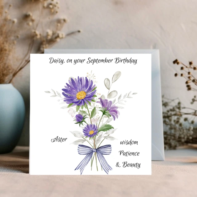 PERSONALISED BIRTH FLOWER Birthday Card/September Birthday Card/Aster ...